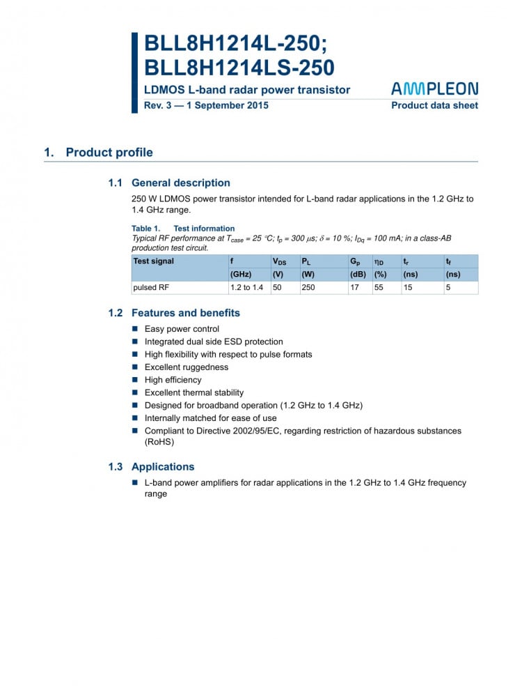 BLL8H1214L-250U datasheet page 1