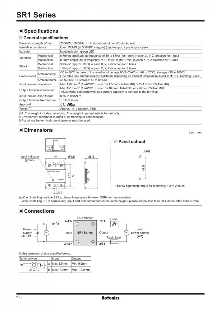 Autonics SR1 series document page 3