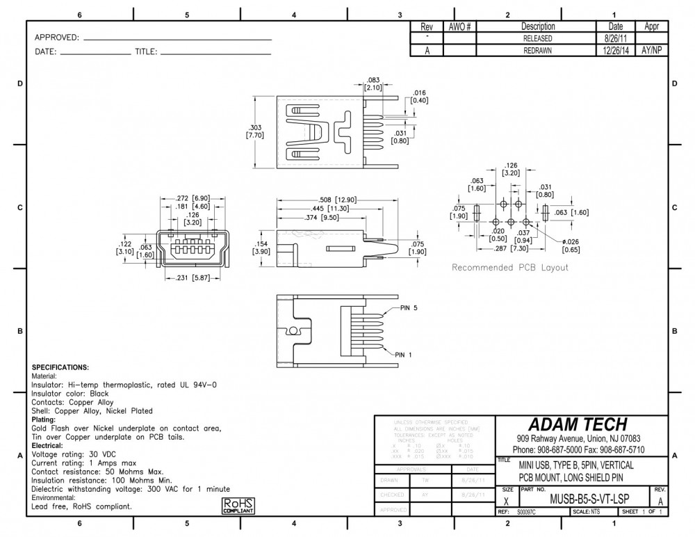 ADAM TECH MUSB-B5-S-VT-LSP drawing