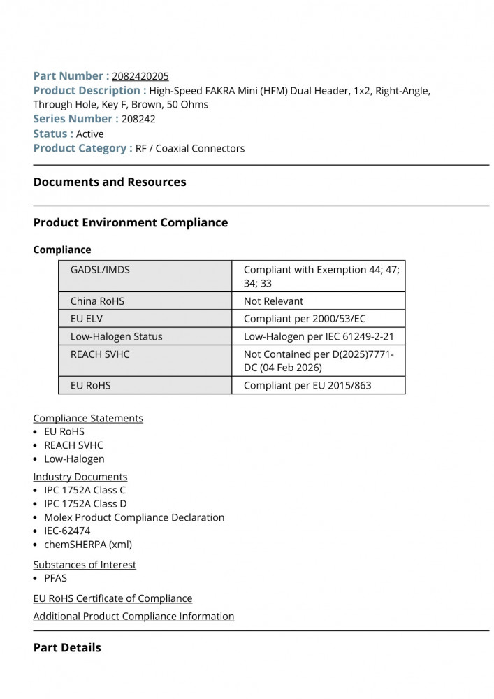 MOLEX 2082420205 technical document image, page 1