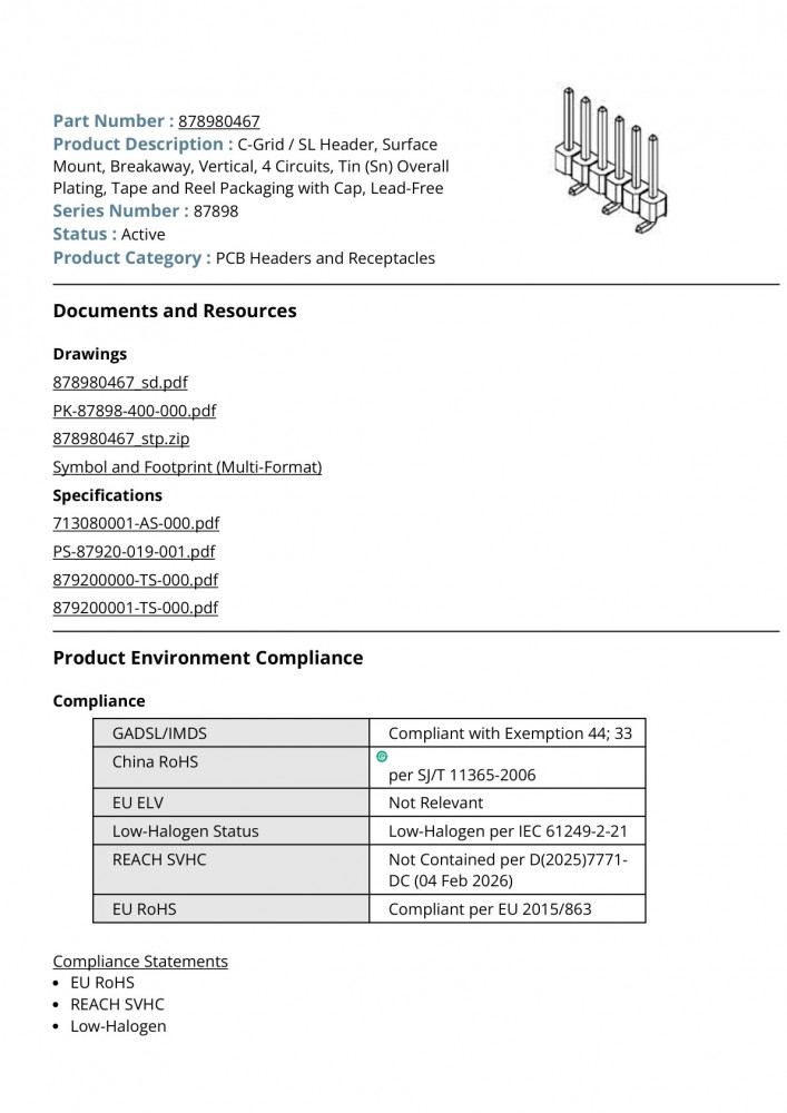 Technical document preview 1 for MOLEX 878980467