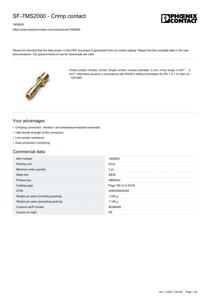 Phoenix Contact 1605628 technical document page 1