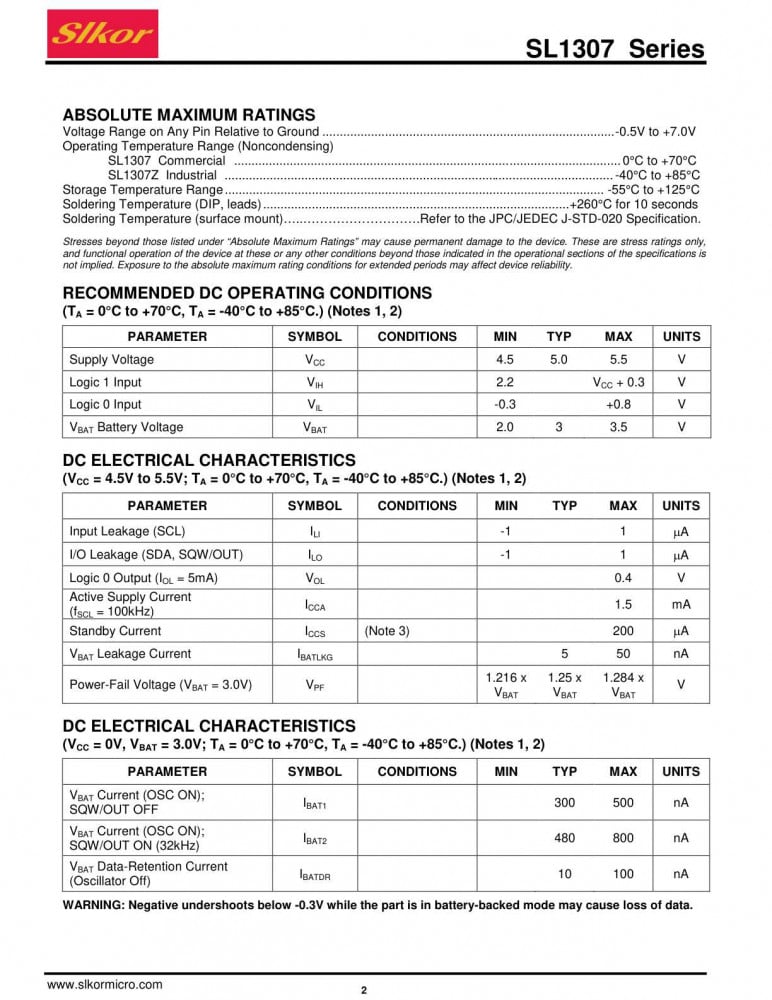 SL1307ZN+T datasheet page 2