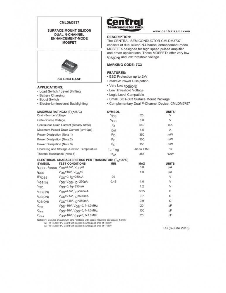 CMLDM3737 TR PBFREE datasheet page 1