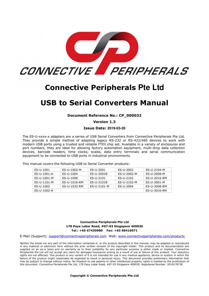 USB to Serial Converters manual preview, page 1