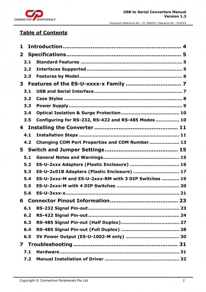 USB to Serial Converters manual preview, page 2