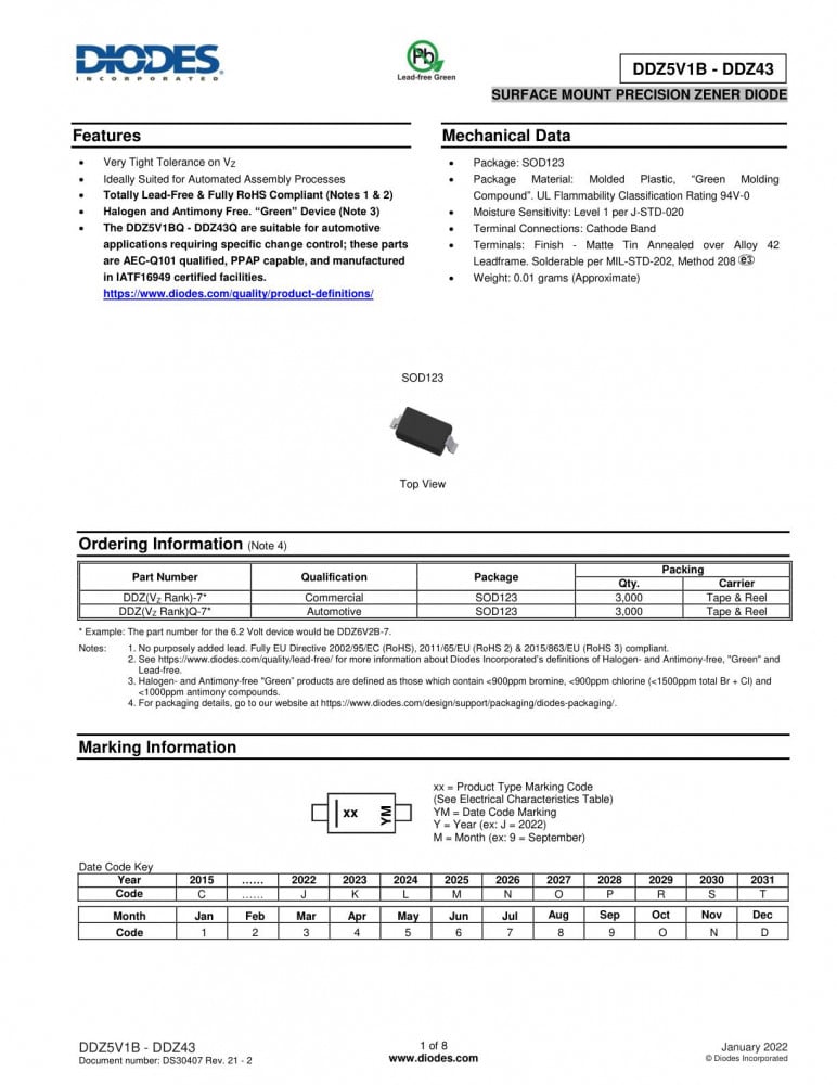 DDZ8V2CQ-7 datasheet page 1