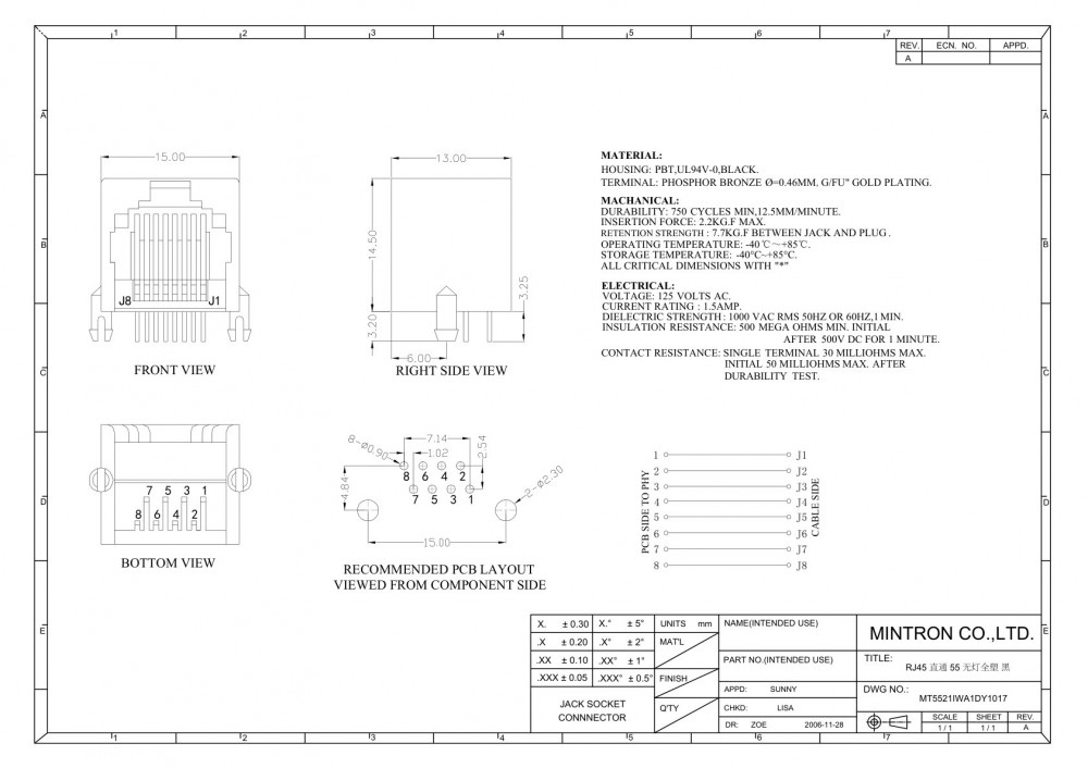 MINTRON MT5521IWA1DY1017 technical drawing