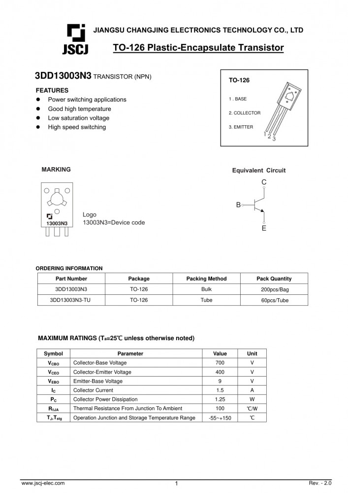 3DD13003N3 datasheet page 1