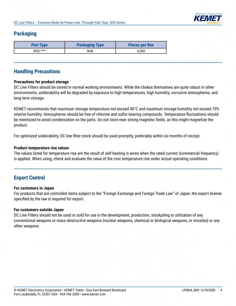 KEMET SHO series datasheet page 4