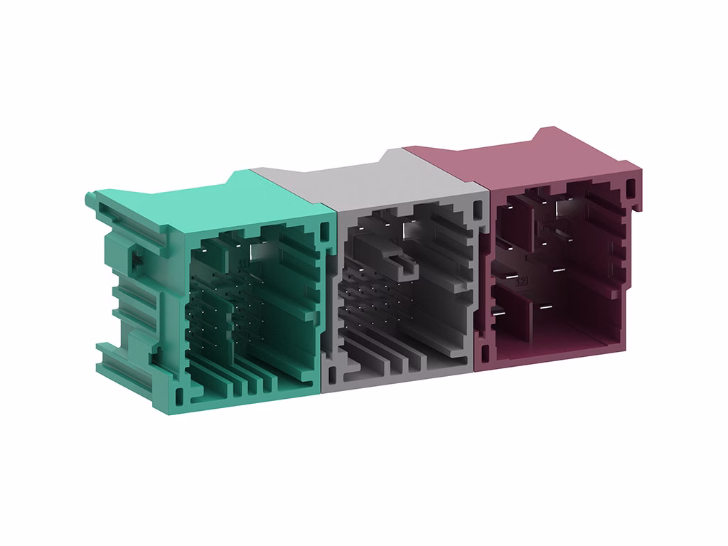 stAK50h 5 Bay Vertical Hybrid Header, 126 Circuits, Bay 1: 12 Circuits/Key 3/Purple; Bay 2: 25 Circuits/Key 2/Gray; Bay 3: 25 Circuits/Key 1/Green; Bay 4: 32 Circuits/Key 2/Blue; Bay 5: 32 Circuits/Key 1/Black; Tube