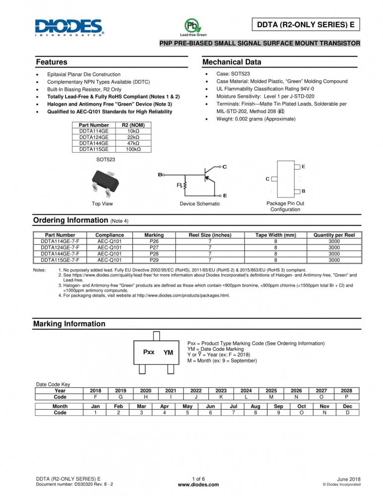 DDTA124GE-7-F datasheet page 1