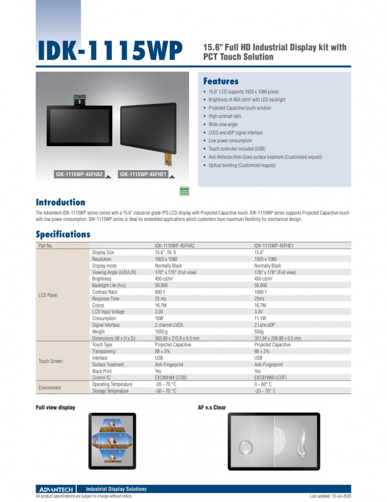 IDK-1115WP technical document page 1