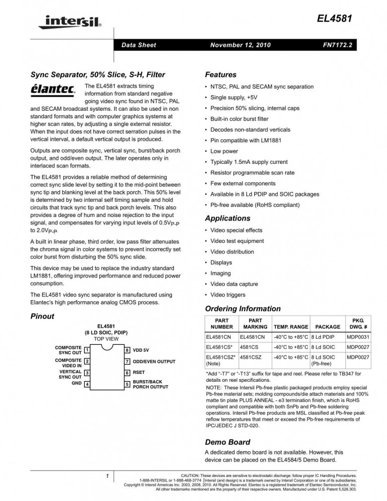 EL4581CS datasheet page 1