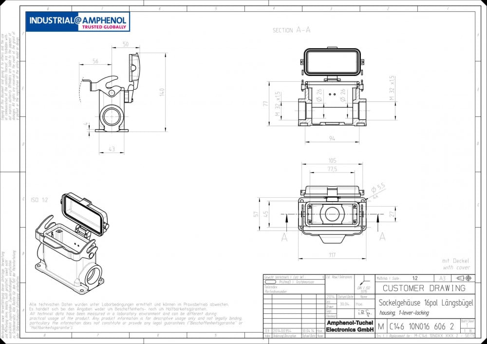 Amphenol C146 10N016 606 2 customer drawing preview