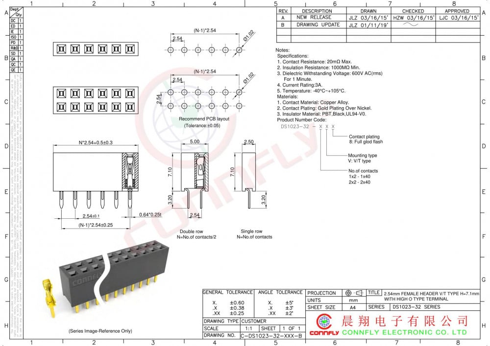 CONNFLY Elec DS1023-32-2x3V8 technical document preview
