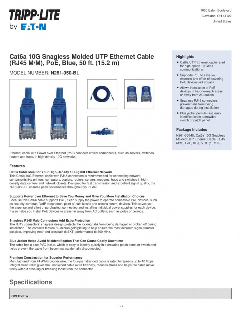 N261-050-BL technical document page 1