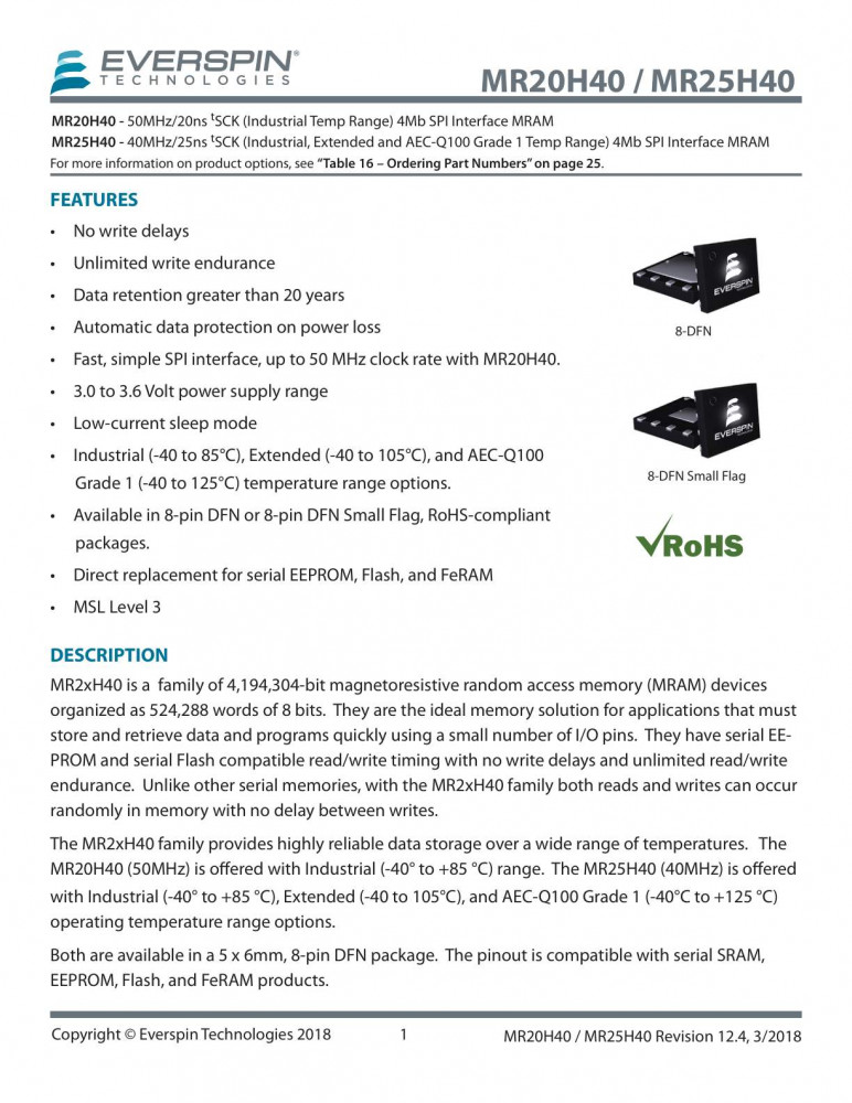 MR25H40 technical document page 1