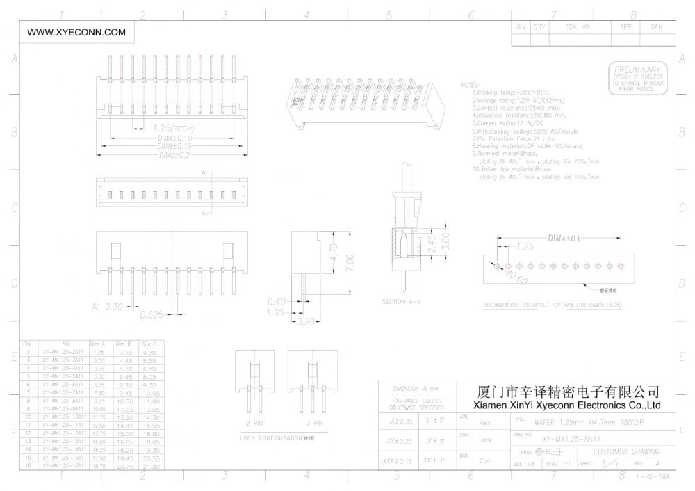 XY-MX1.25-2A11 technical document preview