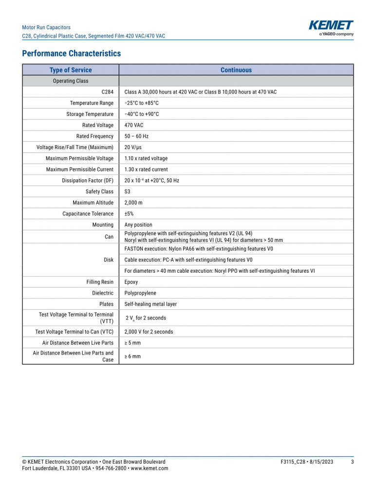 KEMET C28 datasheet page 3
