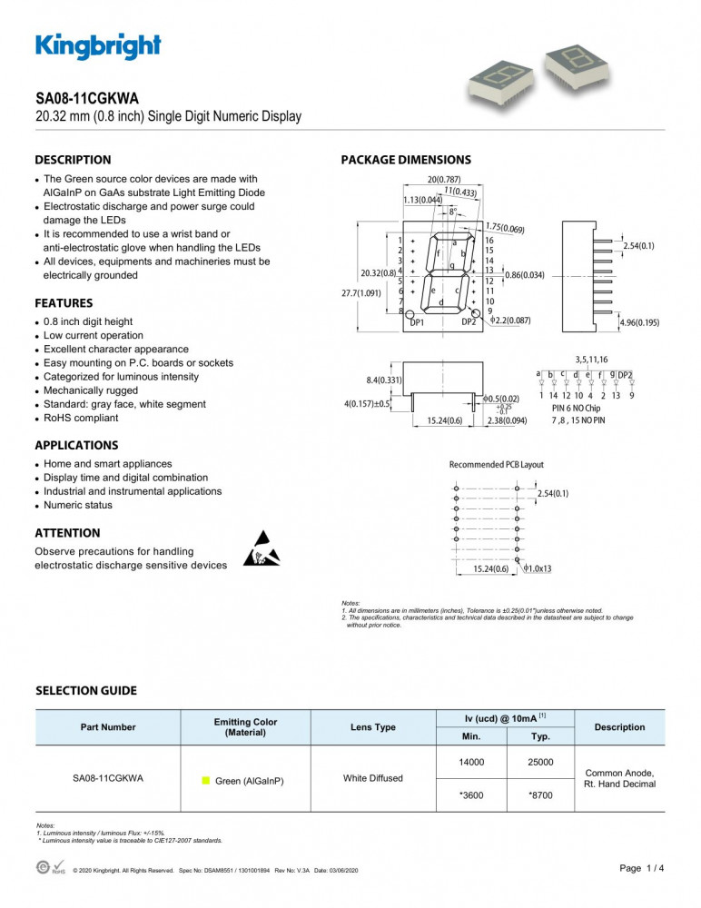 SA08-11CGKWA datasheet page 1