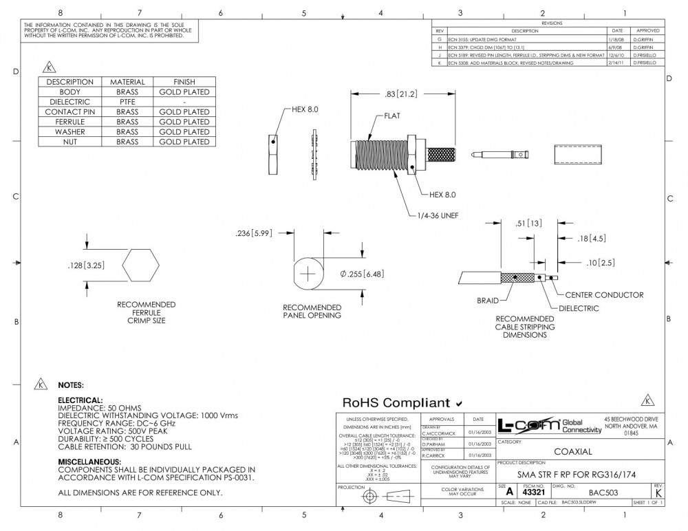 L-com BAC503 technical drawing preview