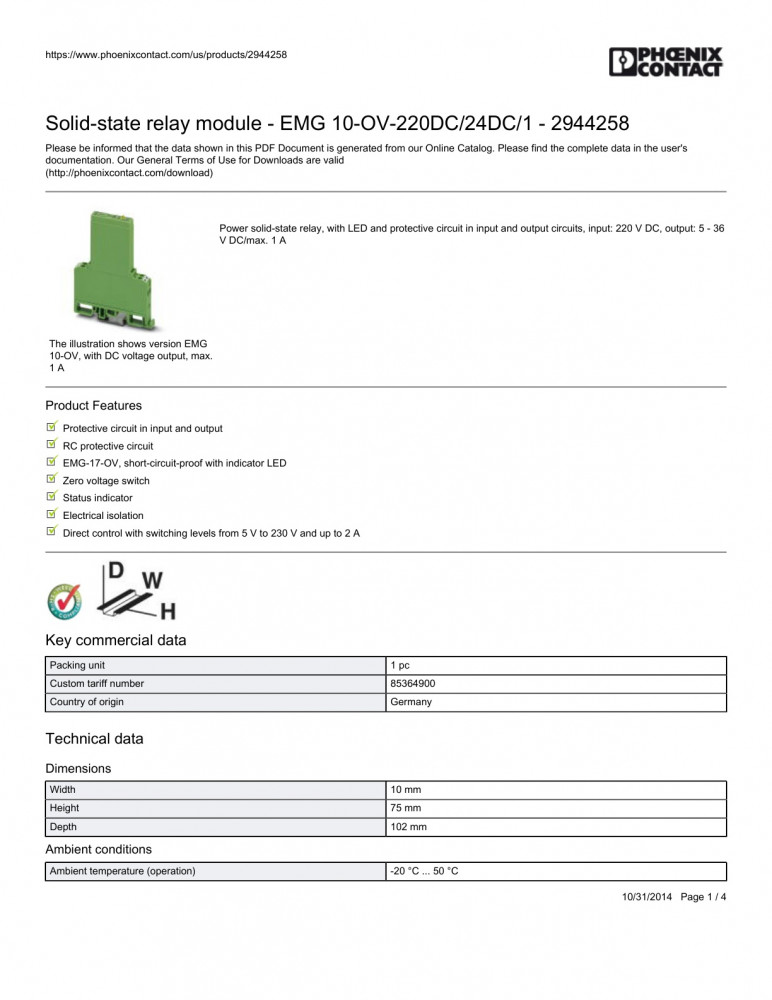 Phoenix Contact 2944258 technical document page 1