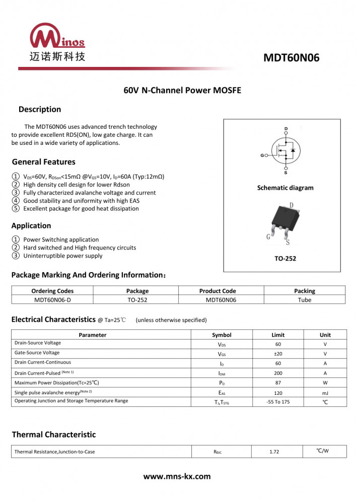 MDT60N06D datasheet page 1