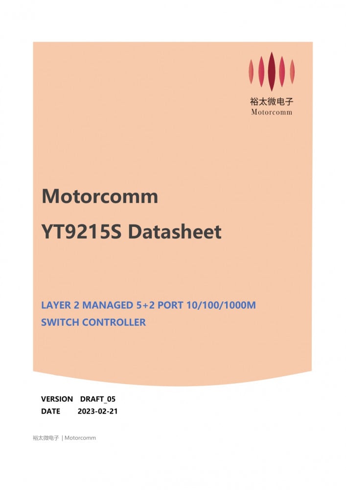 Motorcomm YT9215S datasheet page 1