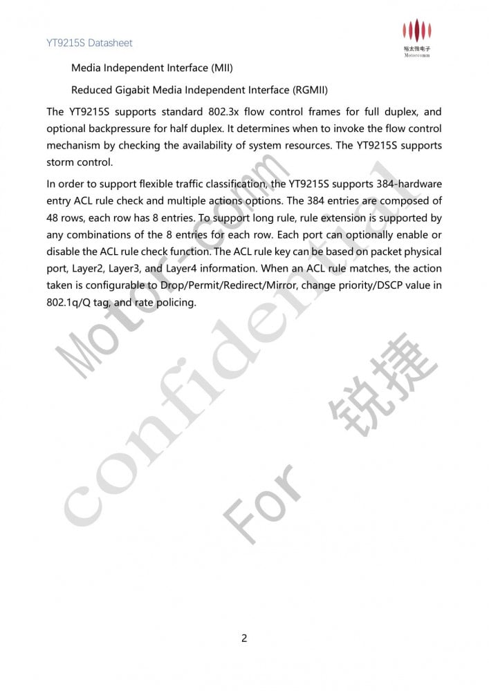 Motorcomm YT9215S datasheet page 3