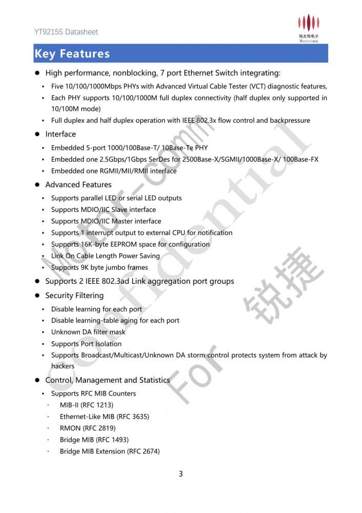 Motorcomm YT9215S datasheet page 4
