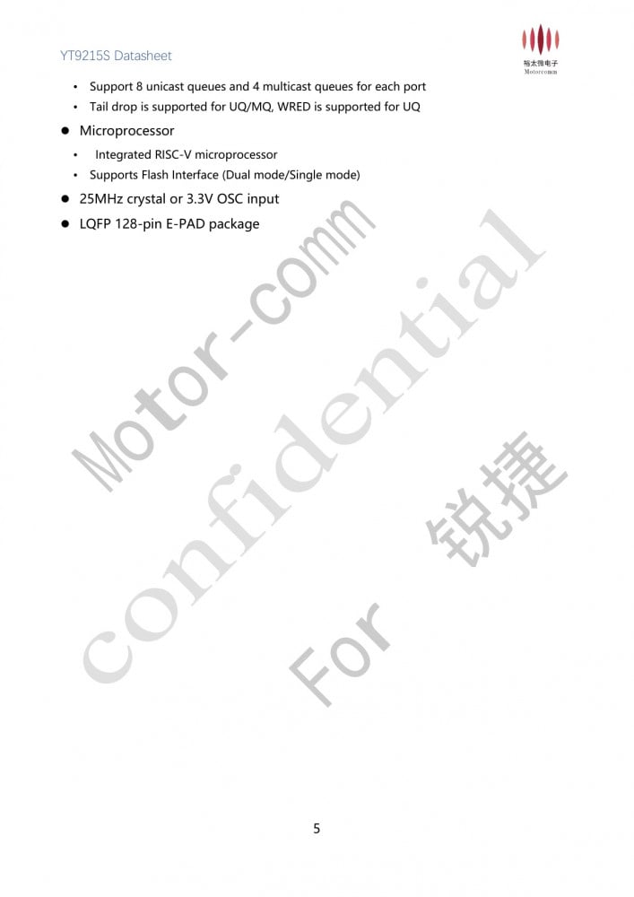 Motorcomm YT9215S datasheet page 6