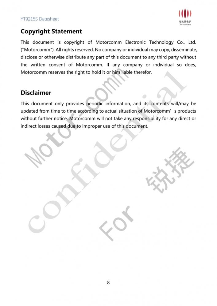 Motorcomm YT9215S datasheet page 9