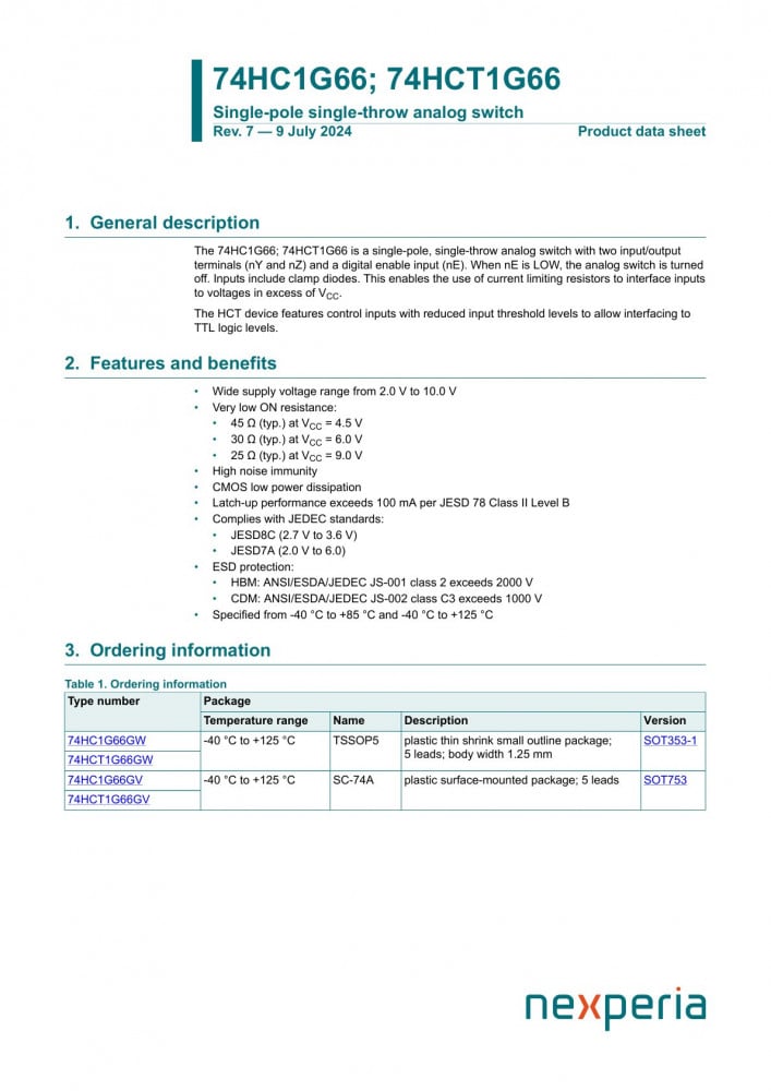 74HC1G66 datasheet page 1