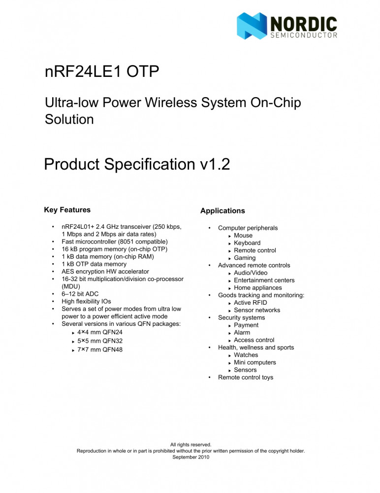 NRF24LE1 OTP specification page 1