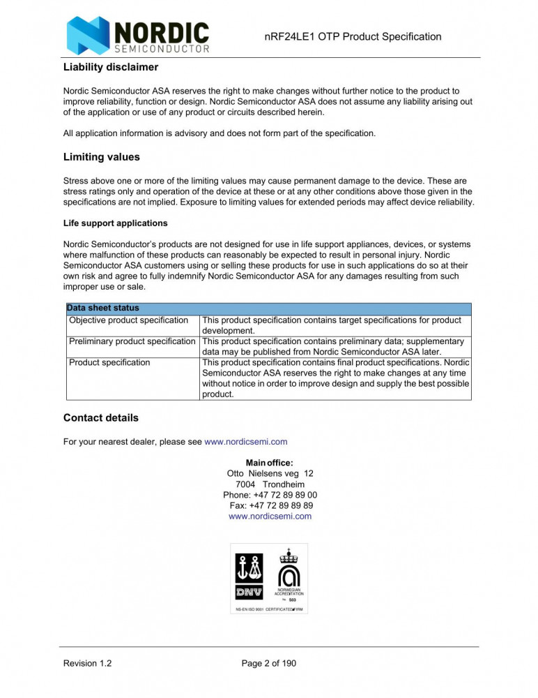 NRF24LE1 OTP specification page 2