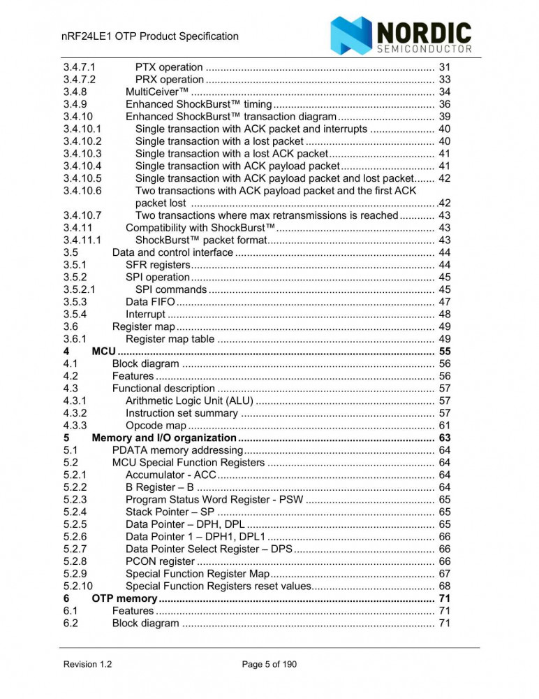 NRF24LE1 OTP specification page 5