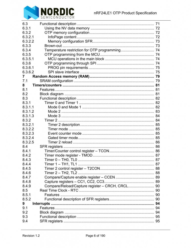 NRF24LE1 OTP specification page 6