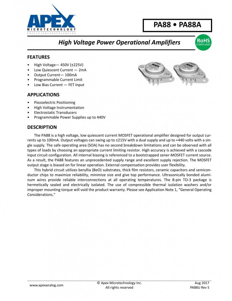 PA88A datasheet page 1