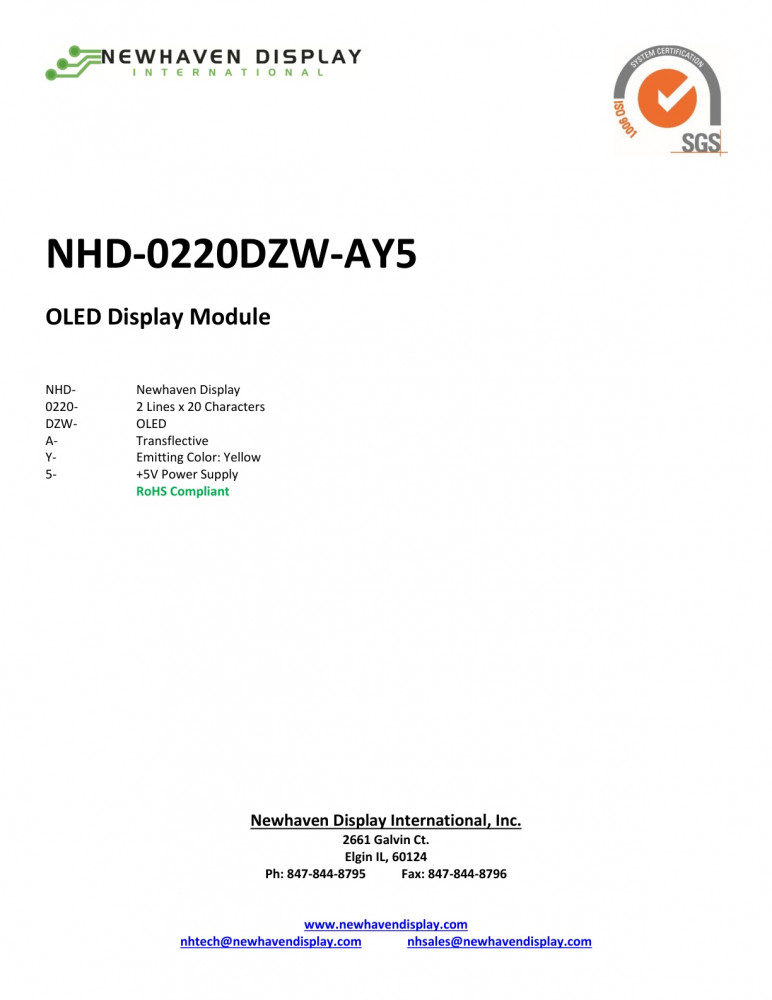 NHD-0220DZW-AY5 technical document page 1