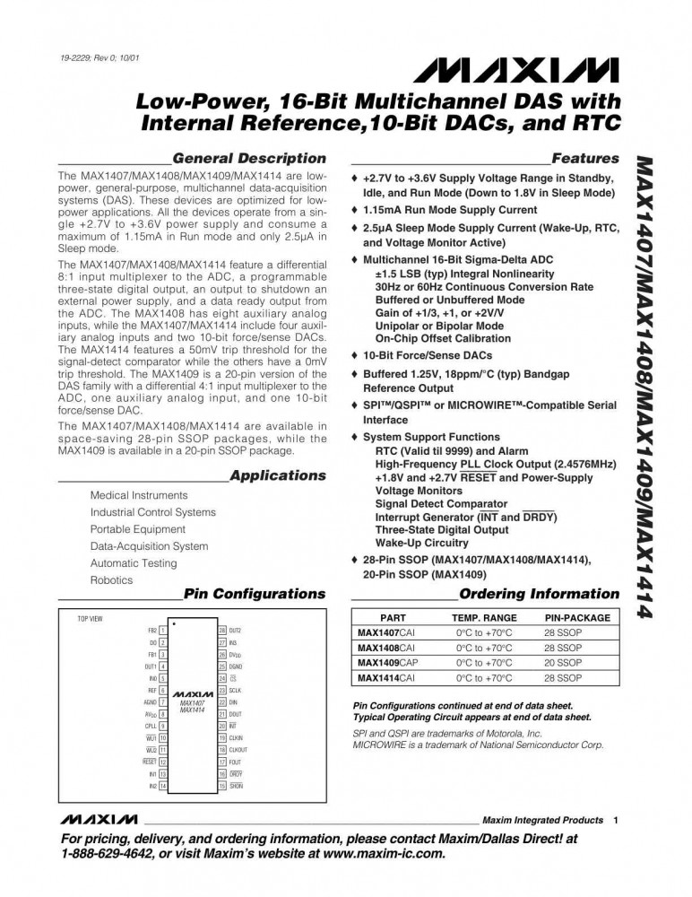 MAX1407 datasheet page 1