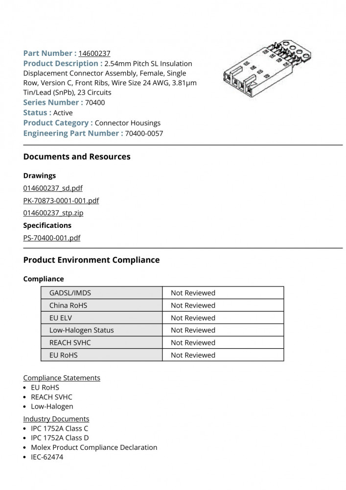 MOLEX SL connector product specification page 1