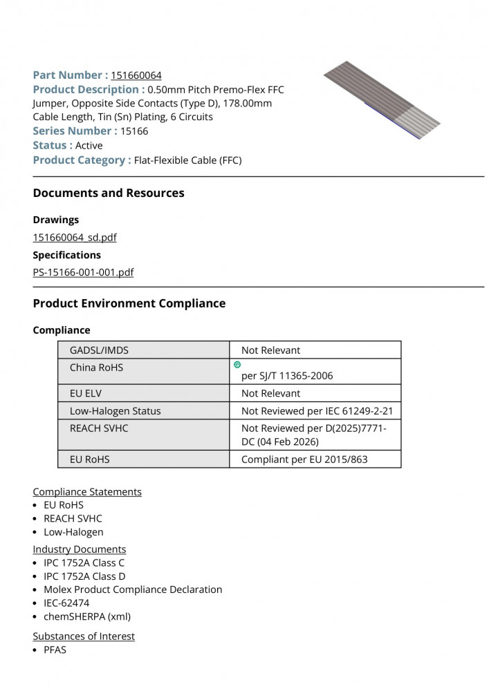 MOLEX 151660064 technical document page 1