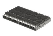 QSFP-DD Cage Assembly, 1-by-6, SAN Fin Heat Sink, Spring Fingers, No Rear Legs, with Press-Fit Pins, Robust for sale