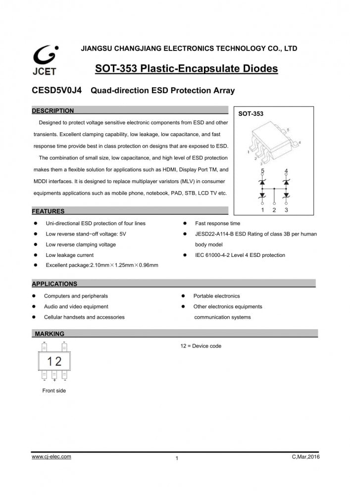 CESD5V0J4 datasheet page 1