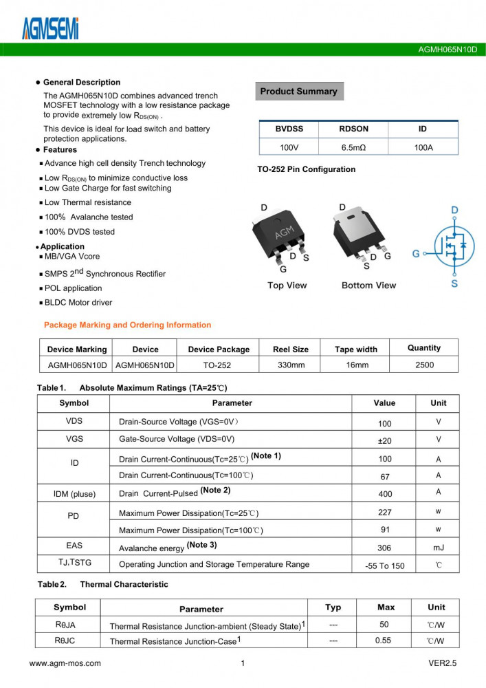 AGMH065N10D datasheet page 1