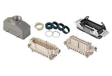 Heavy-Duty Connector Kit, 10 Pole, Series S-E Female-Male Inserts, Pg16 Metal Cable Gland, Pg16 Die-cast Aluminum Hood-Top Entry, Bulkhead Mount  Housing-Vertical, 2 Lever, Size 10B «57x27», Grey for sale