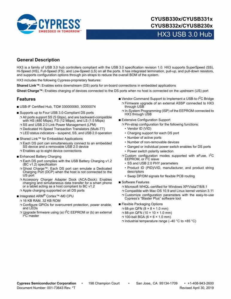 CYUSB3314 HX3 document page 2