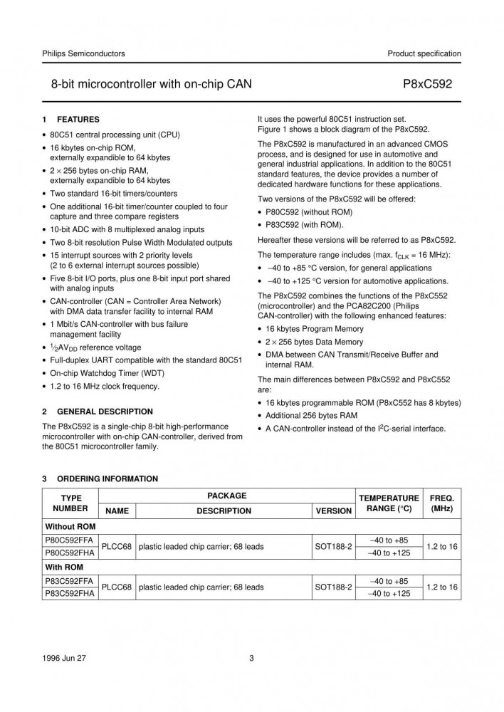 P80C592 datasheet page 3