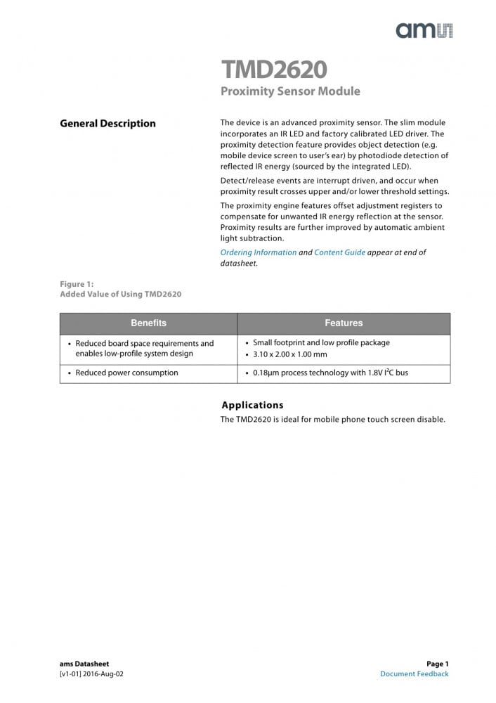 TMD26203 technical document page 1